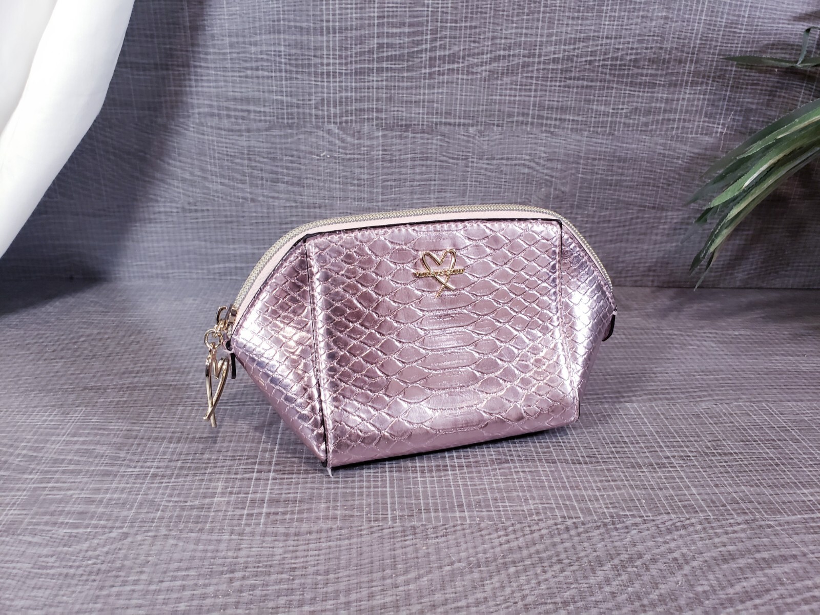 VICTORIA'S SECRET LOVE SILVER WEDGE PYTHON COSMETIC BAG POUCH NEW! | eBay