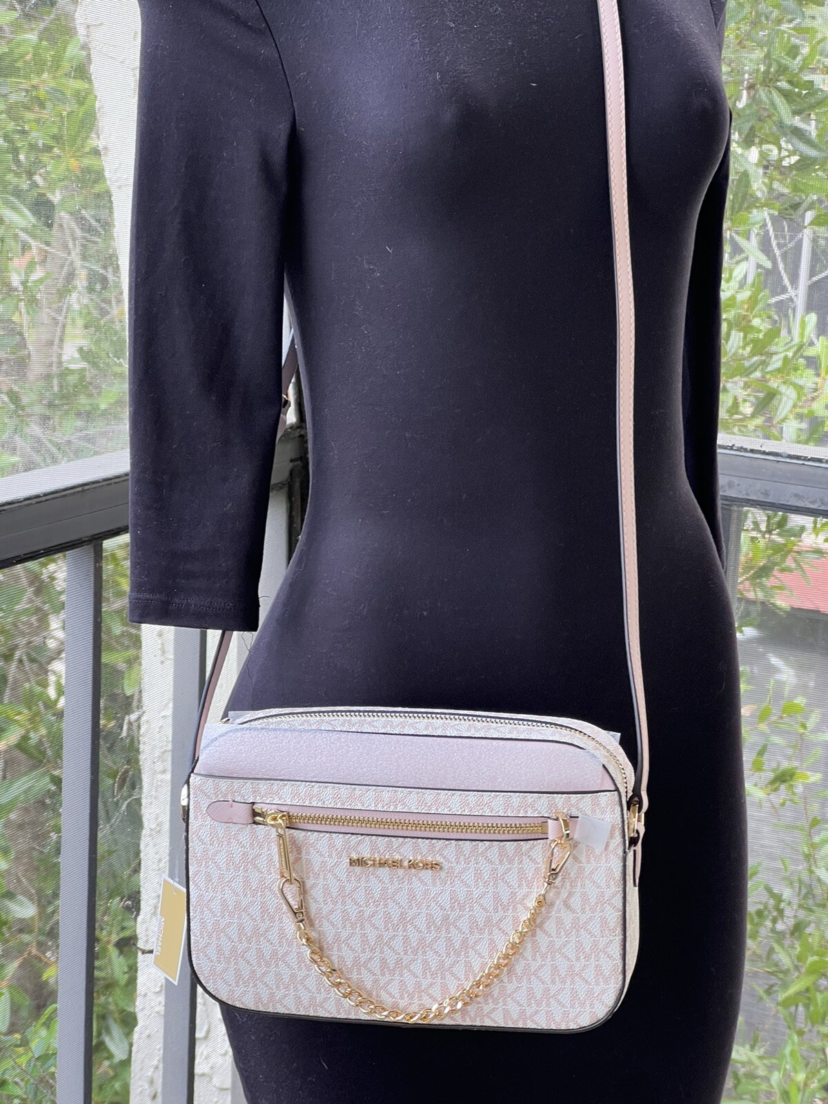 MICHAEL KORS JET SET ITEM EAST WEST CHAIN CROSSBODY BAG WHITE PINK ...