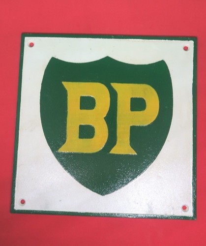 LARGE BP Cast Iron Sign Petrol Oil Man Cave Bar shed garage - 26cm x ...