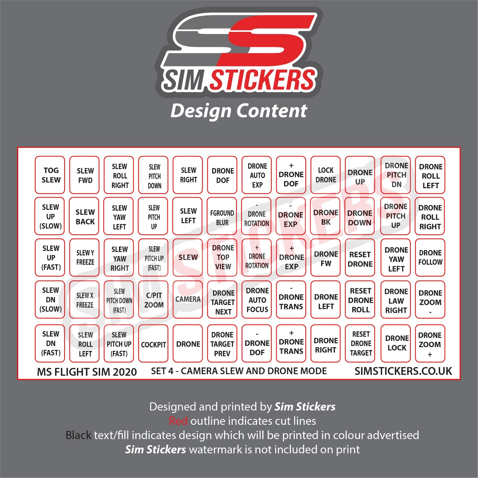 BLACK MSFS Stickers for Flight Simulator Keyboard/Button Box/Wheel Set ...