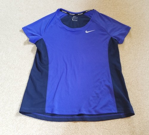 Womens Top-NIKE RUNNING-blue stretch "Dri-Fit" performance athleisure ...