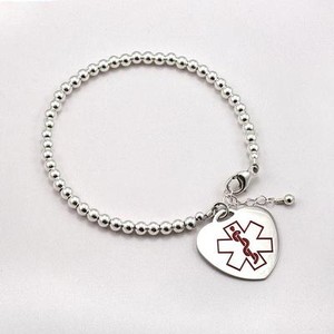 Sterling Silver Beaded Medical ID Bracelet with Free Engraving, SOS ...