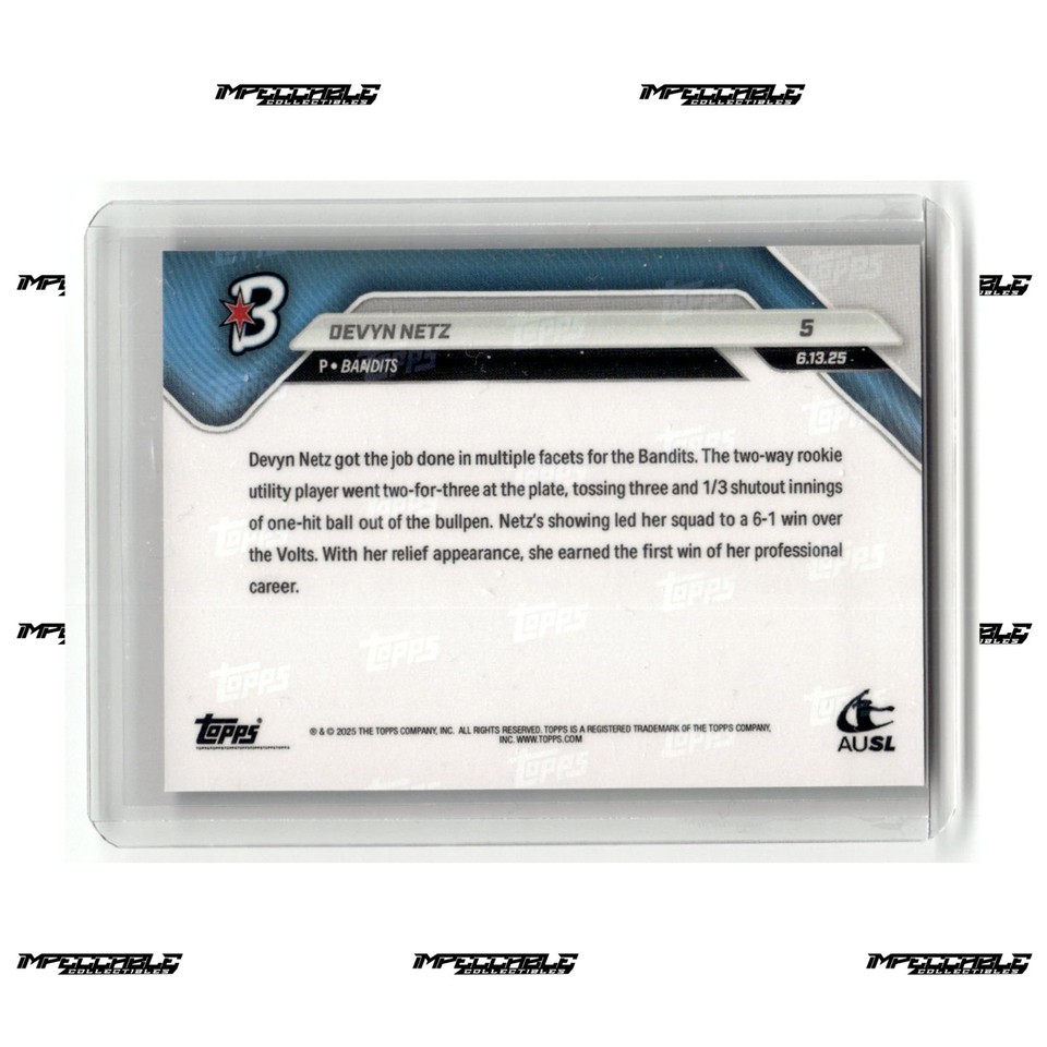 2025 Topps Now AUSL - #5 Devyn Netz Rookie /709 1st Professional Win | eBay