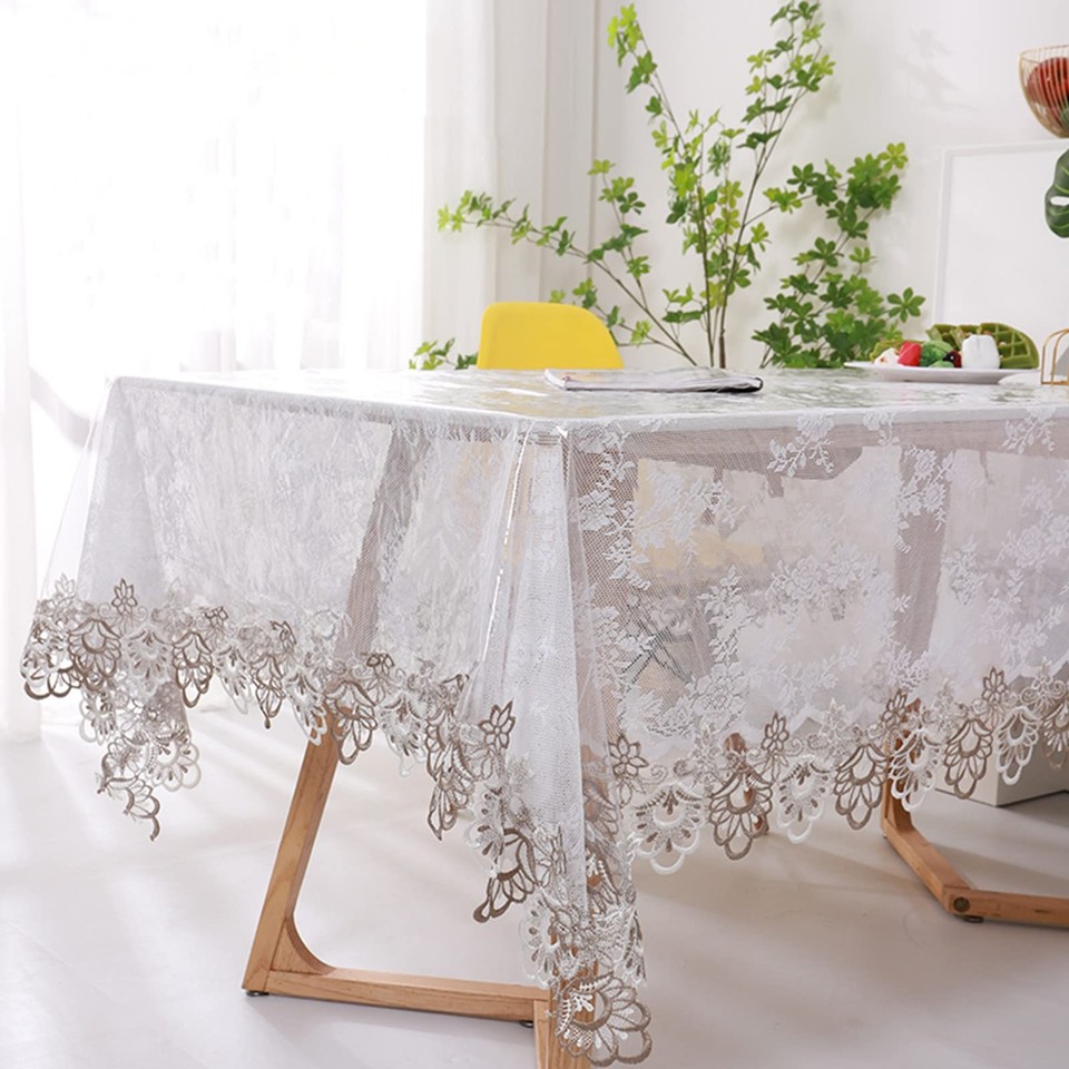 Clear Plastic Rectangle PVC Tablecloth Waterproof Embroidered Lace | eBay