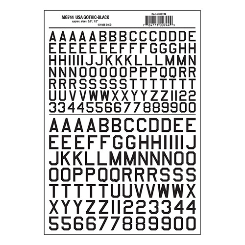Woodland Scenics Dry Transfer Decals 45° Large USA Gothic Letters Black ...
