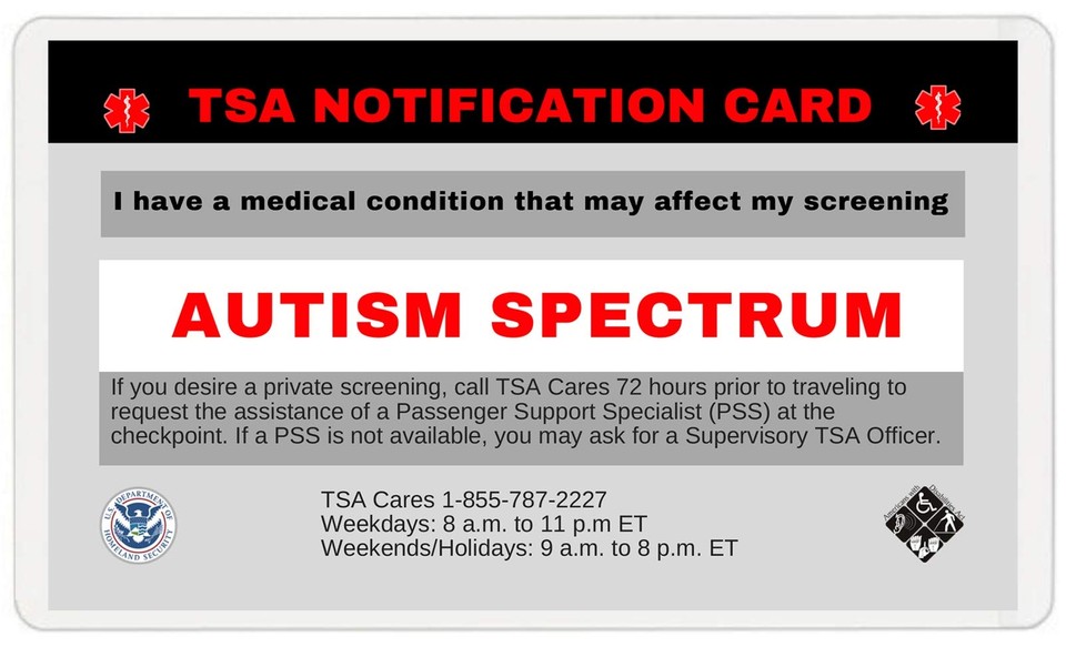 TSA Notification Card for Autism Spectrum Disorder, ASD Wallet Card | eBay
