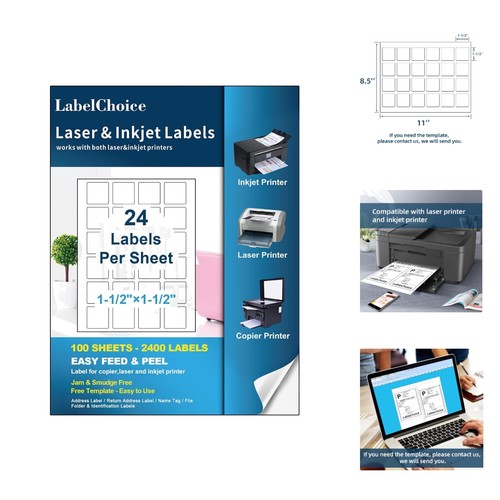 100 Sheets 2400 Labels 24-up 1-1/2x1-1/2 Shipping Address FBA Labels ...
