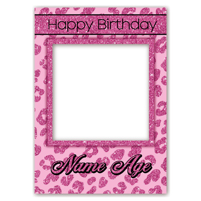 Personalised Selfie Frame Pink Glitter Cheetah Print Props Party ...