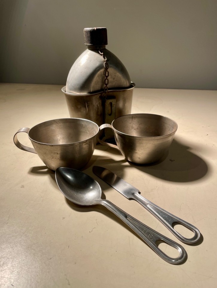 Vintage Army Camping Cook Set Mess Kit Pots Pans Plates, With Army Bag ...