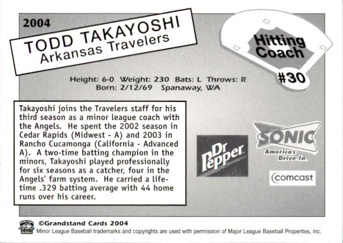 2004 Arkansas Travelers Grandstand 26 Todd Takayoshi Spanaway ...