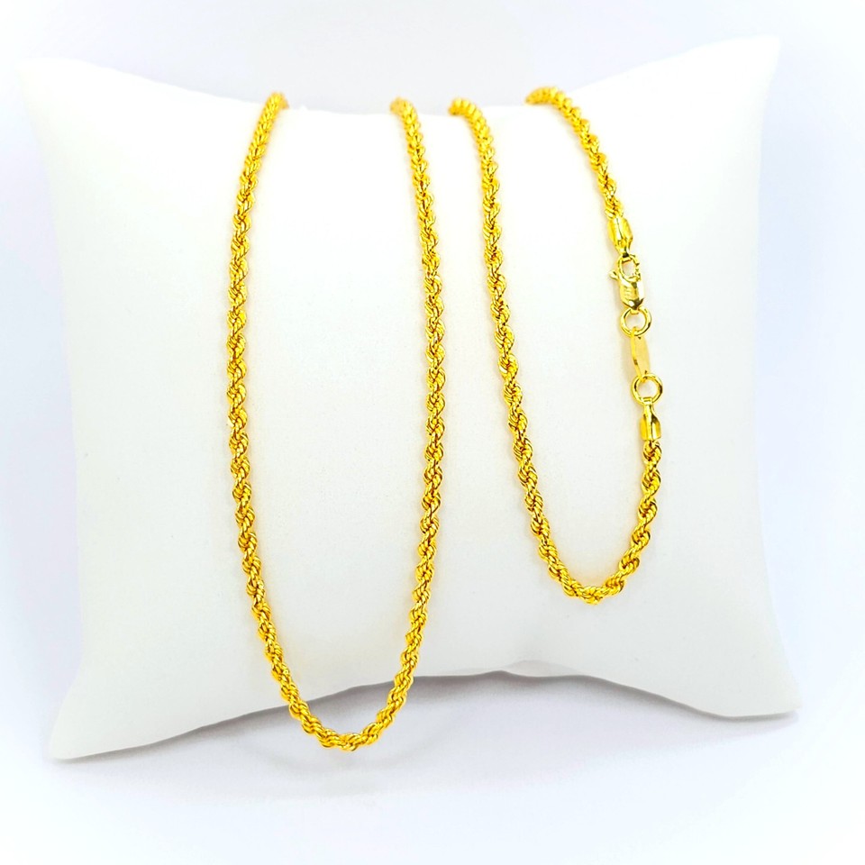 22K Yellow Gold Rope Chain Necklace Hollow 18.5 in 2.15mm Genuine ...