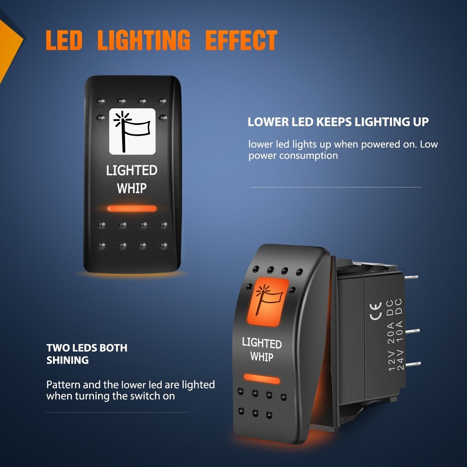 Nilight UTV Lighted Whip Rocker Switch On Off 5PIN SPST LED Light Bar ...