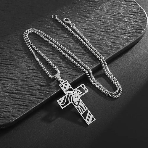 Hip Hop Punk Crown of Thorns Jesus Cross Necklace for Men Gold Plated ...