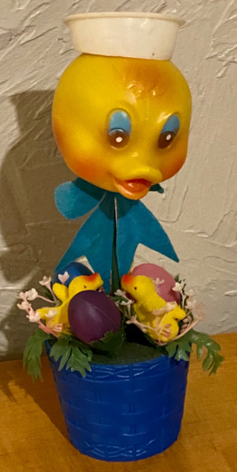 Rare Vintage 50s Easter Duck Chick In Basket Flocked Peeps Eggs Hong ...