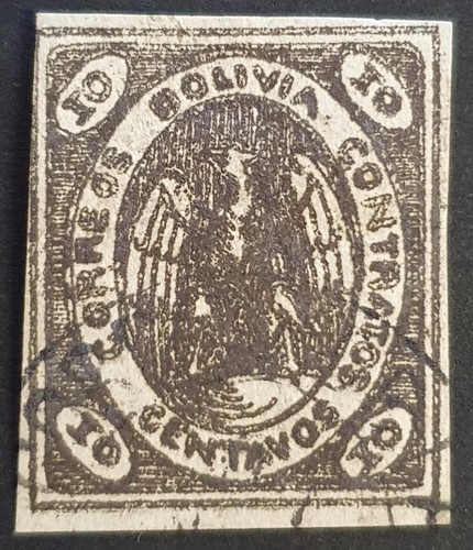 BOLIVIA 1867-1868 Used Imperf Condor 10 C Black Brown Michel #2c CV € ...