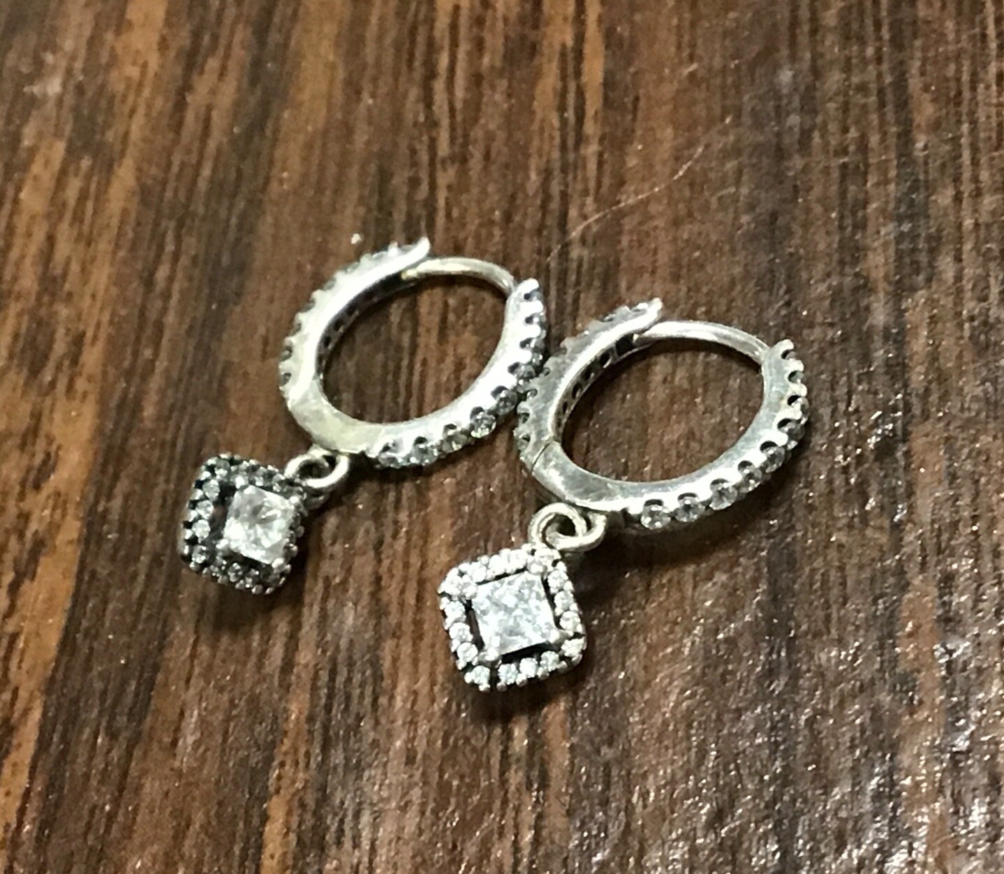 Genuine Pandora Pave Square Sparkle Hoop Drop CZ Earr… - Gem