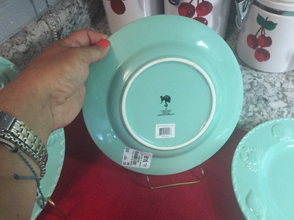 NWT Global Design Connections Set 5 Sanibel Sea Shell Aqua Plates And ...