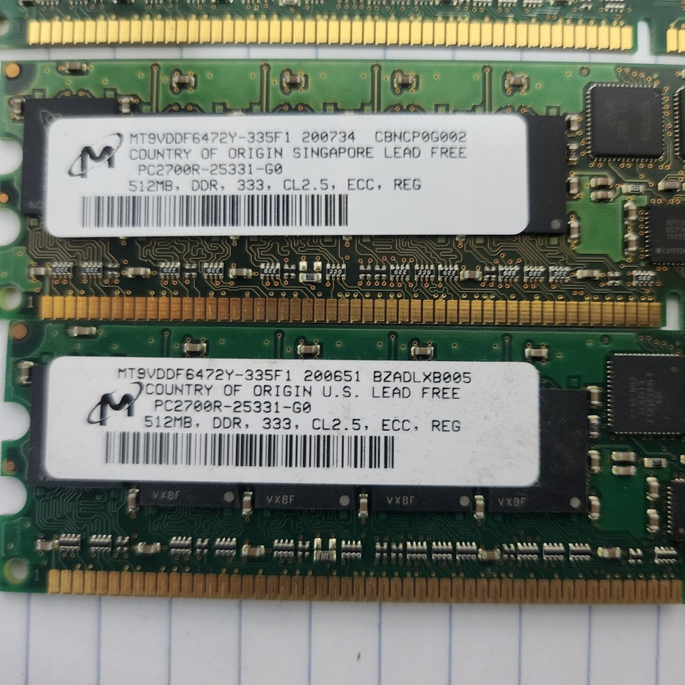 4x MICRON MT9VDDF6472Y-335F1 512MB DDR-333 ECC REG PC2700R Memory ...
