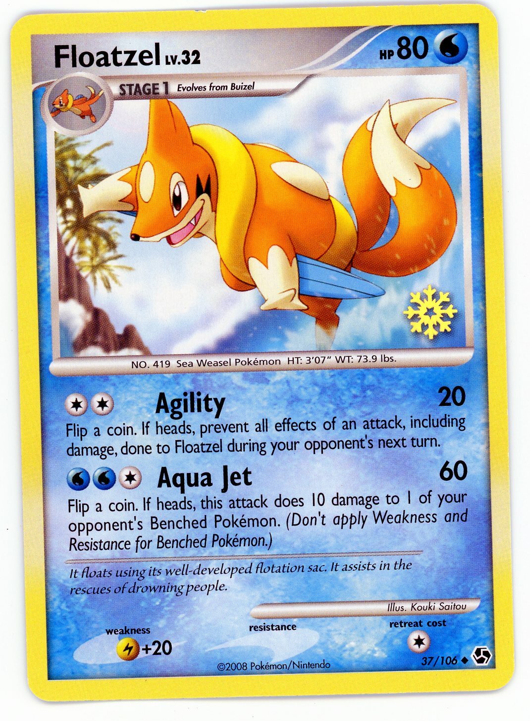 Pokemon Card Floatzel 37/106 Advent Countdown Calendar Snowflake Stamp ...