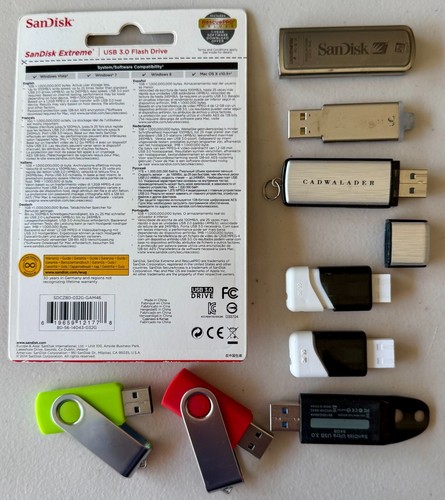 Lot of 9 Thumb Drives: SanDisk, PNY, Cadwalader; USB 2 & 3;Various ...