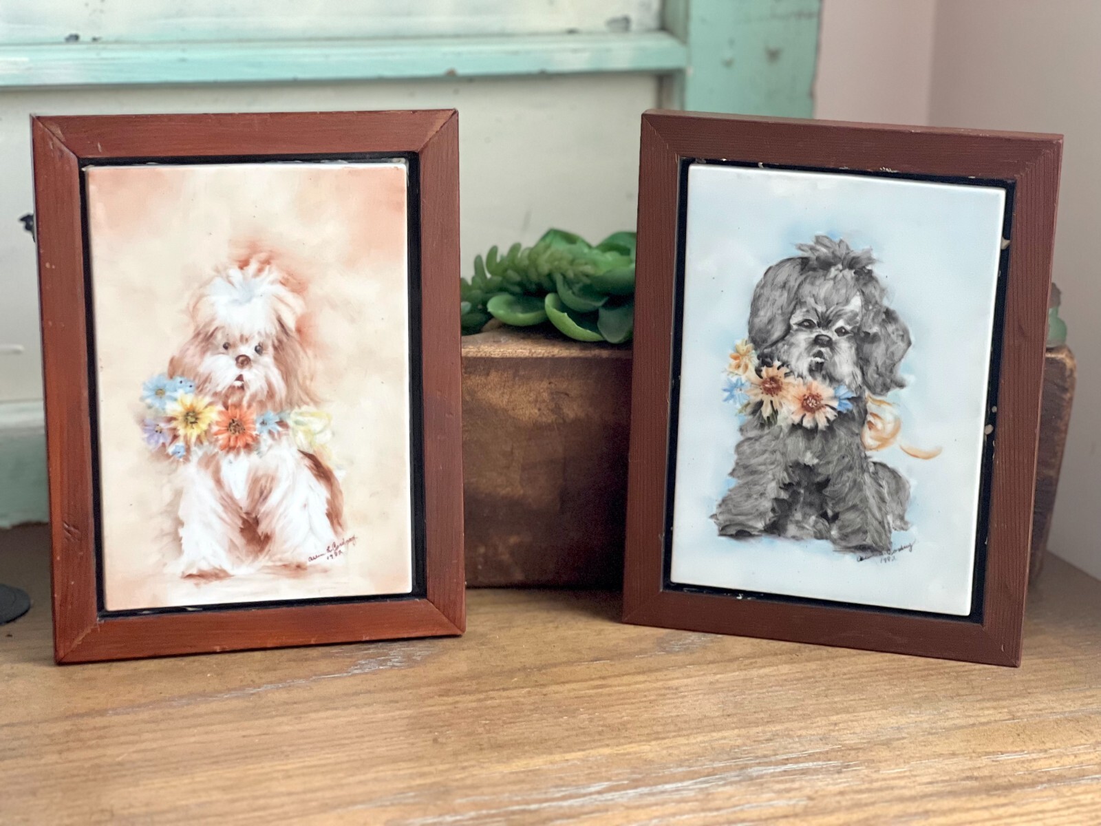 Vintage Hand Painted Art of Lhasa Opsa Maltese Yorkie Dog, Framed Home ...