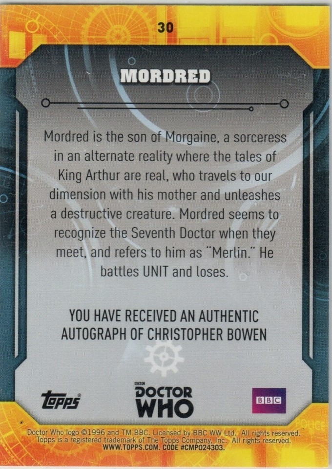 Christopher Bowen Autograph trading card- DOCTOR WHO Signature Edition ...