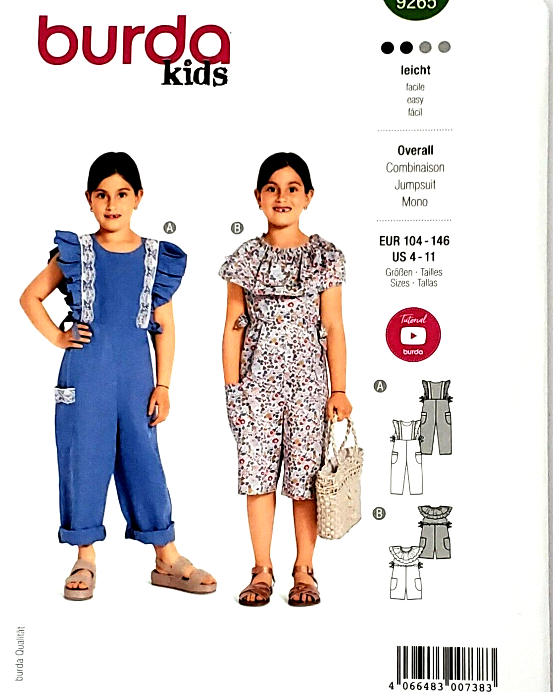 Burda 6265 Girls Overalls Sewing Pattern NEW! Uncut sz 4-11 | eBay