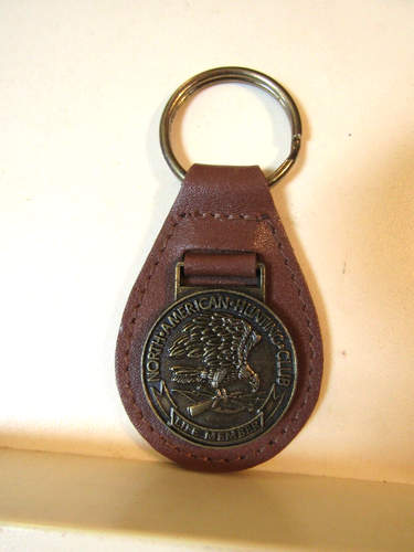 North American Hunting Club Brass Medallion & Brown Leather Key Chain ...