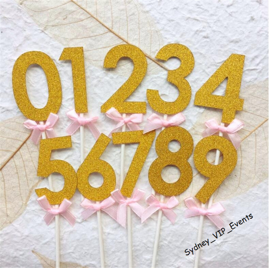 CAKE TOPPER NUMBER 7 SEVEN GLITTER GOLD PINK BOW 7TH BIRTHDAY PARTY ...