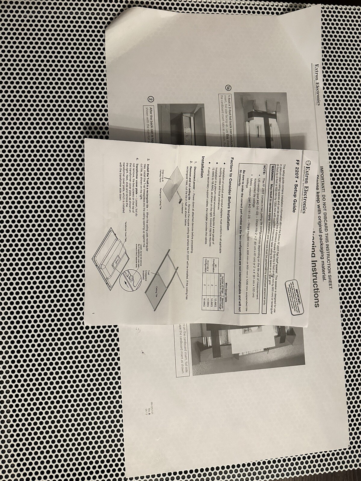 EXTRON FF 220T flat full range ceiling tile speaker. 2’ x 2’ Open Box 2 ...