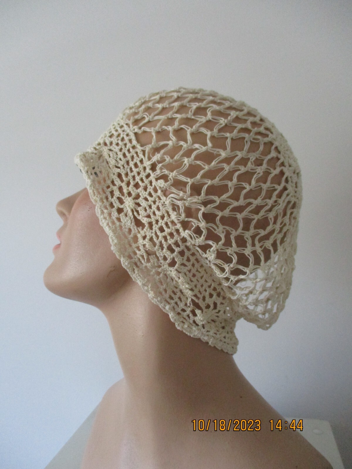 Vintage Crochet Boudoir Night Cap Sleeping Bonnet Hat - Gem