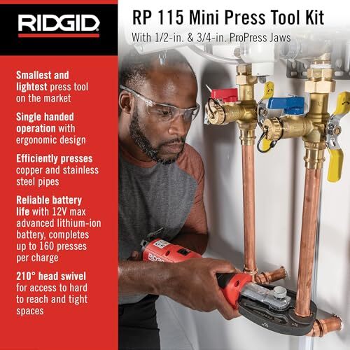 RIDGID 72553 Model RP 115 Mini Press Tool and Battery Kit 1/2" to 3/4 ...