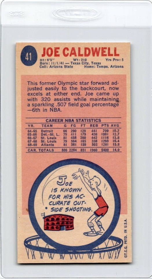 JOE CALDWELL 1969-70 TOPPS BASKETBALL #41 TALL BOY - NEAR MINT NM ...