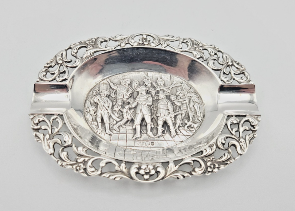 Vintage 1947 Dutch Old 833 Silver Ashtray - Repousse - Musketeers Scene ...