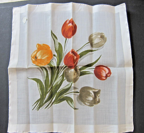 NOS Unused w/Tag Vintage Swiss Hankie Handkerchief Stoffels~ Tulips ...