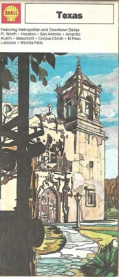 1973 SHELL OIL Road Map TEXAS Austin Houston Dallas San Antonio ...