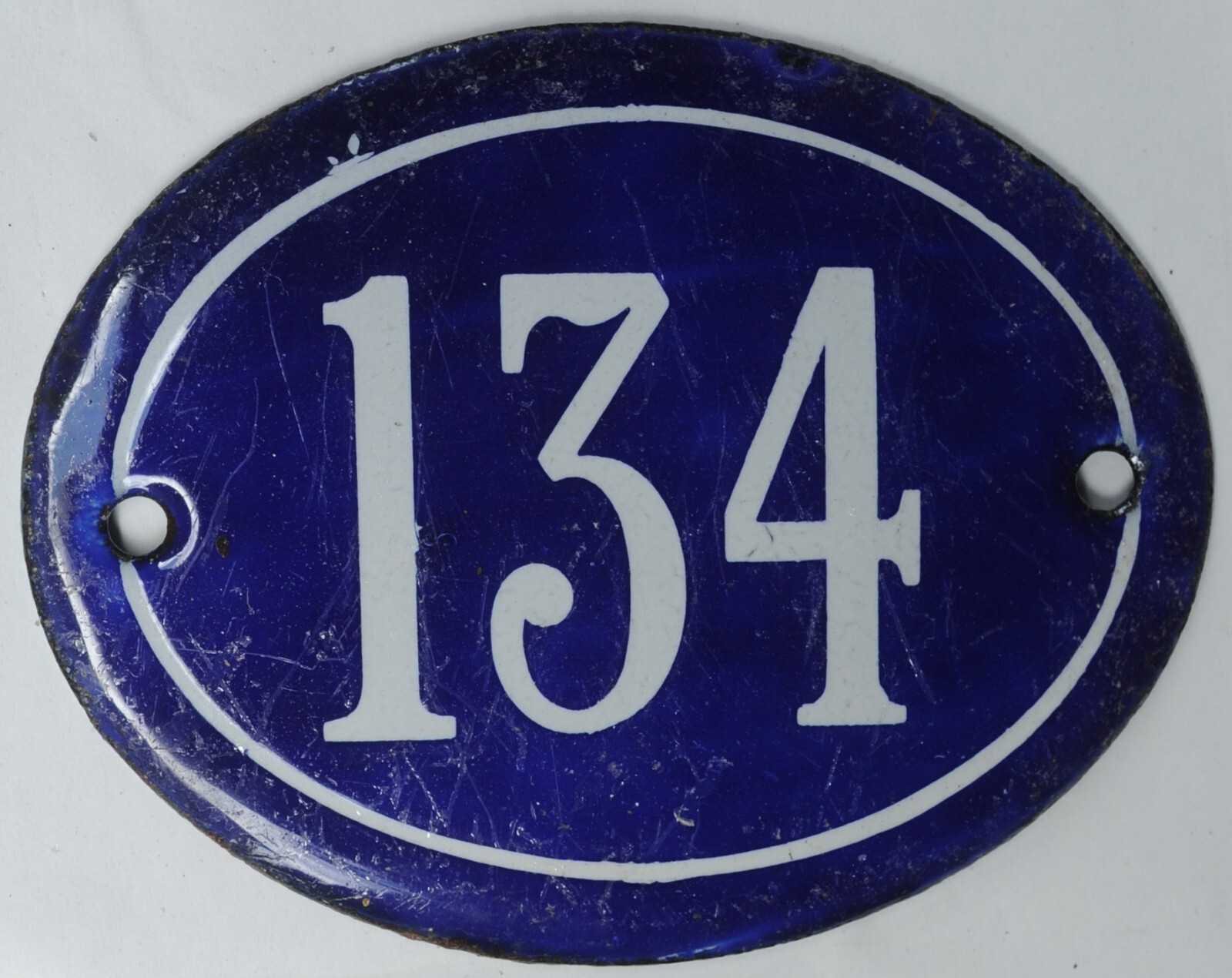 Old blue oval French house number 134 door gate plate plaque enamel ...