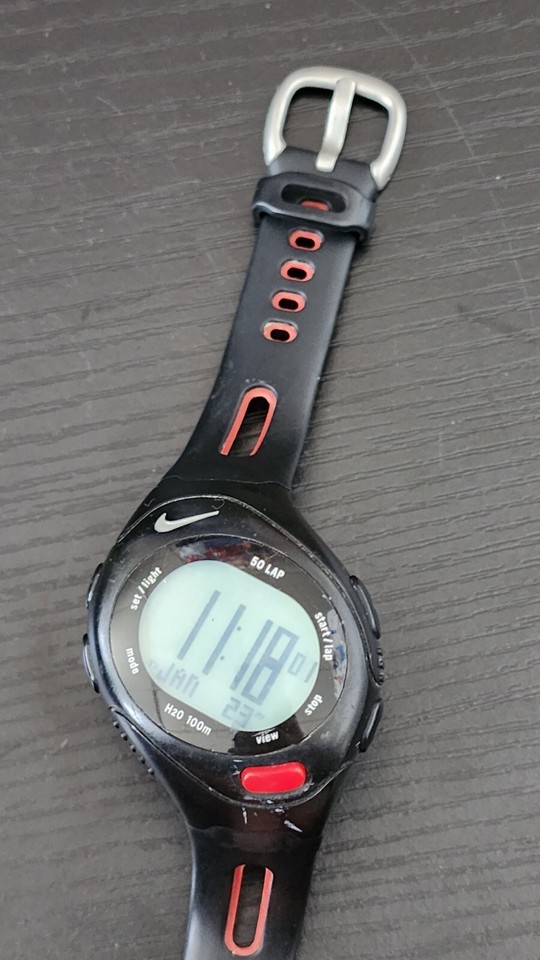 Nike Bowerman Digital Watch Black Red 100M 50 Lap Day Date WR0129 New ...