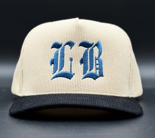Hat Long Beach OLD ENGLISH Cream Snapback Corduroy Cap LB Headwear Hip ...