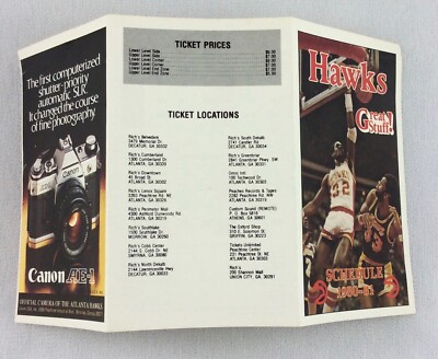NBA 1980-81 Atlanta Hawks Pocket Basketball Schedule-Canon AE1-Kareem ...