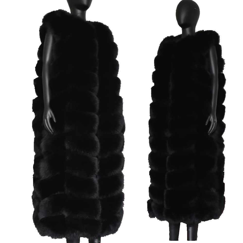 100% Real Fox Fur Blocks Vest Sleeveless Women Long Coat Fur Jacket ...