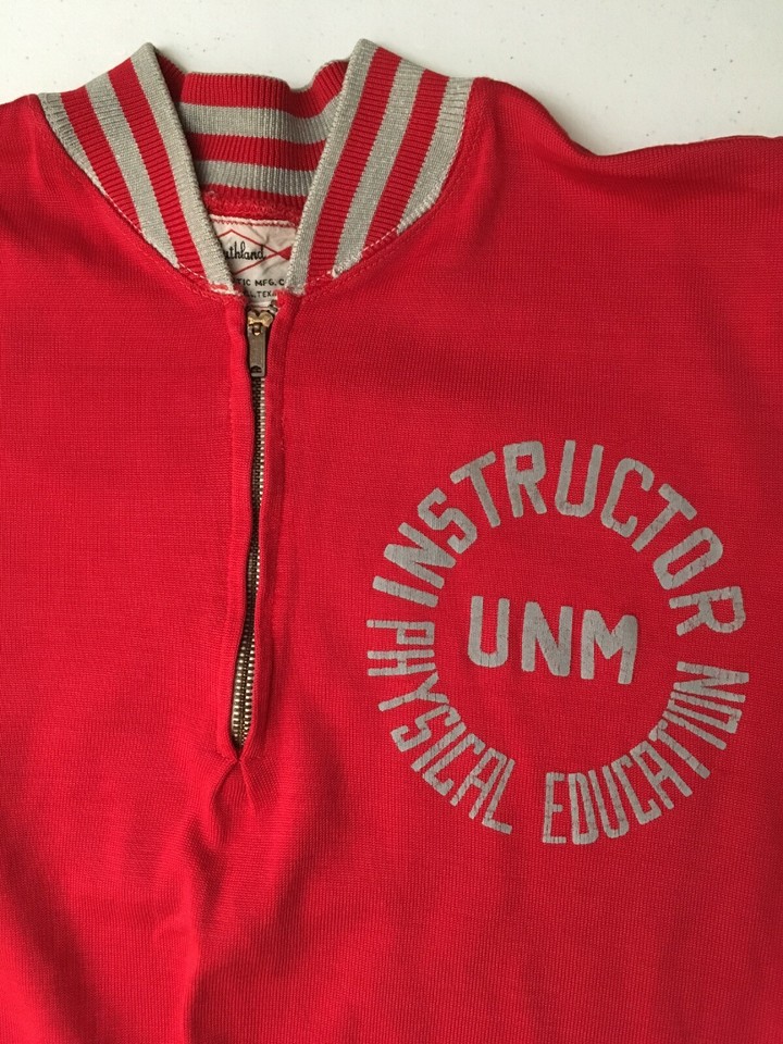 Vintage 60s UNM PHYS ED INSTRUCTOR 1/4 ZIP UNIFORM SHIRT Red STRIPED ...