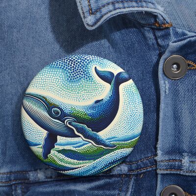 Custom Pin Button Badge Retro Whale Art Blue Ocean Beach Fish Animals ...