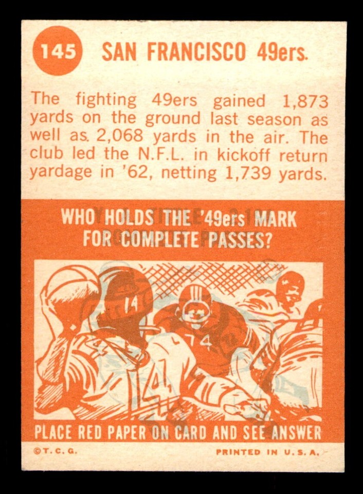 1963 Topps Football #145 San Francisco 49ers EX/MT *g1 | eBay