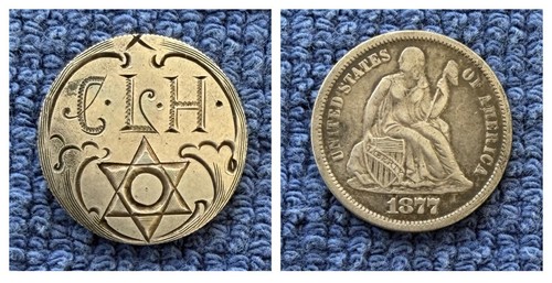 1877 Jewish Love Token Seated Liberty Dime Engraved Star Of David CLH ...
