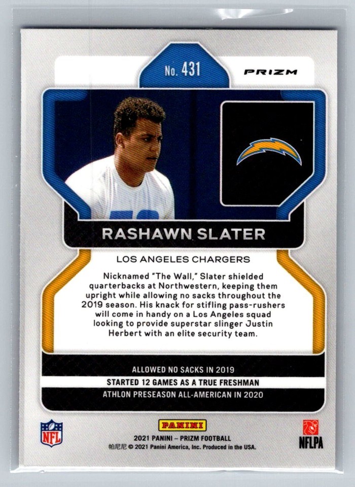 2021 Panini Prizm #431 Rashawn Slater Red White Blue Prizm RC CHARGERS ...