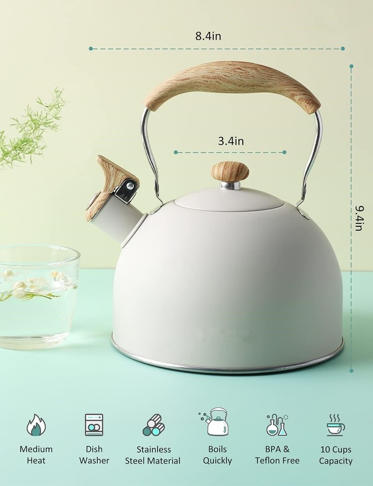 Tea Kettle, 85 OZ / 2.5 Liter Whistling Tea Kettle Pots for Stove (Milk ...