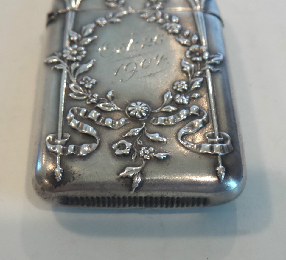 UNUSUAL ANTIQUE STERLING SILVER MATCH SAFE / VESTA CASE, c. 1904 | eBay