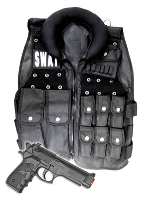 Police SWAT Vest Halloween Costume with Toy Gun Cop Adult Men size ...