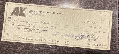 Alan Kulwicki Signed Check | eBay